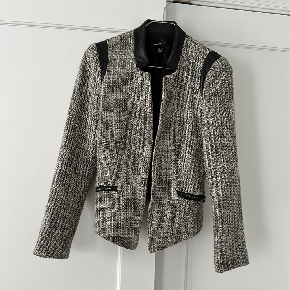 Mango Tweed Blazer With Leather Details. Vintage Circ… - Gem